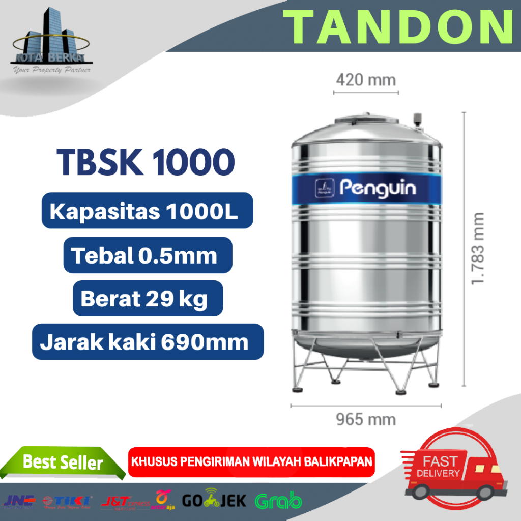 Jual TANDON/ TANGKI AIR STAINLESS PENGUIN TBSK 1000 Volume 1000 L ...