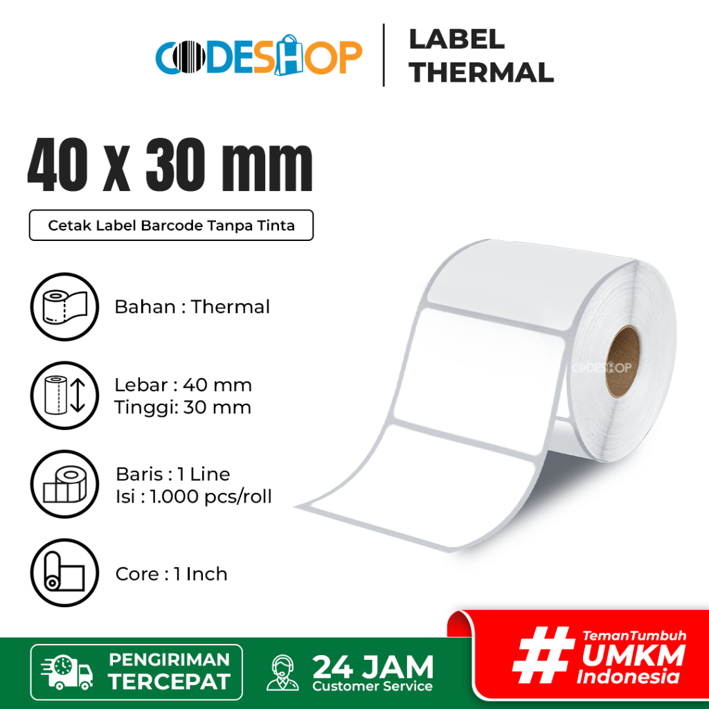 Jual Label Stiker Termal 40 x 30 / 40x30 mm / 40x30mm / 4x3 cm | Shopee Indonesia