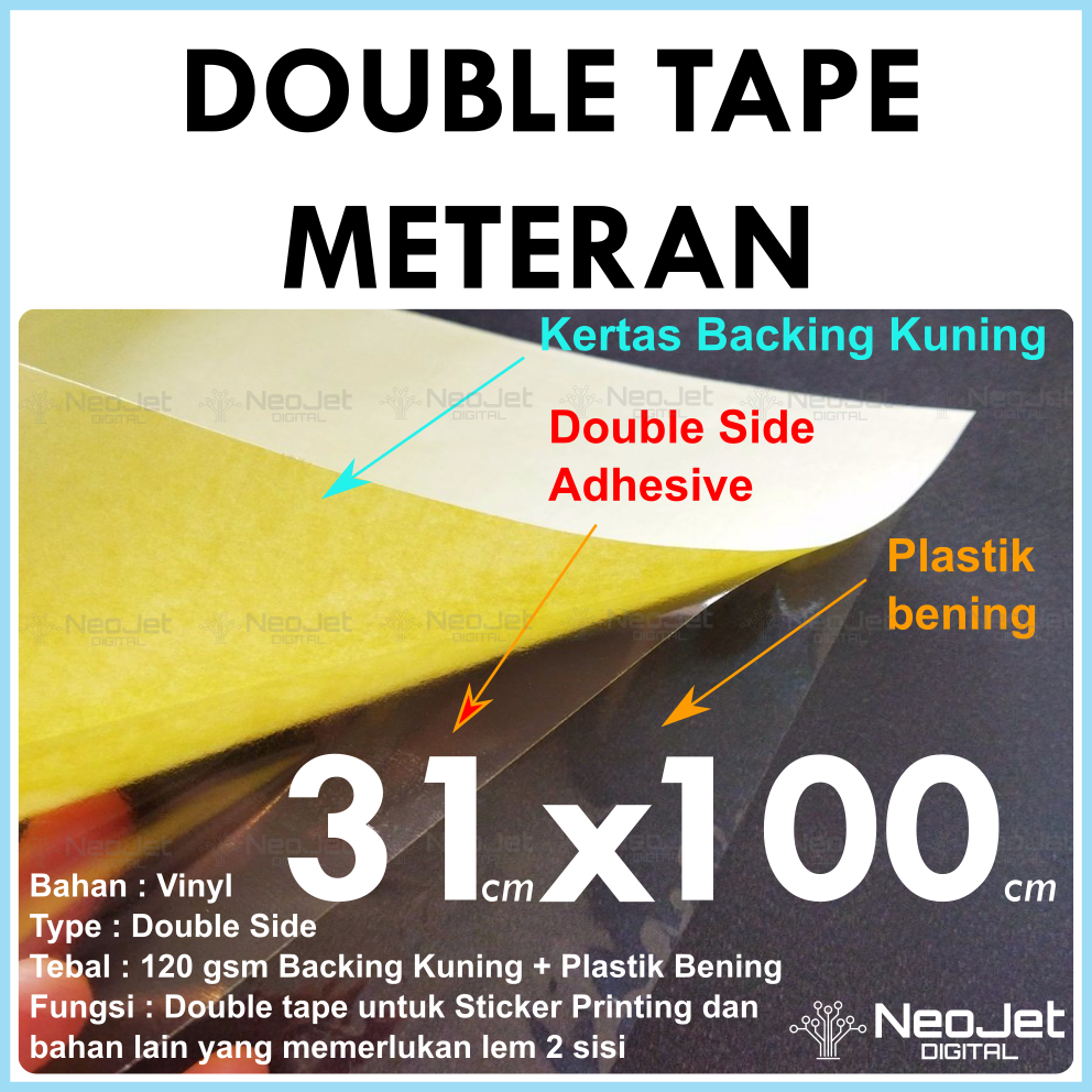 Jual Double Tape Meteran ukuran 31 cm x 100 cm Lem 2 sisi Double Side ...