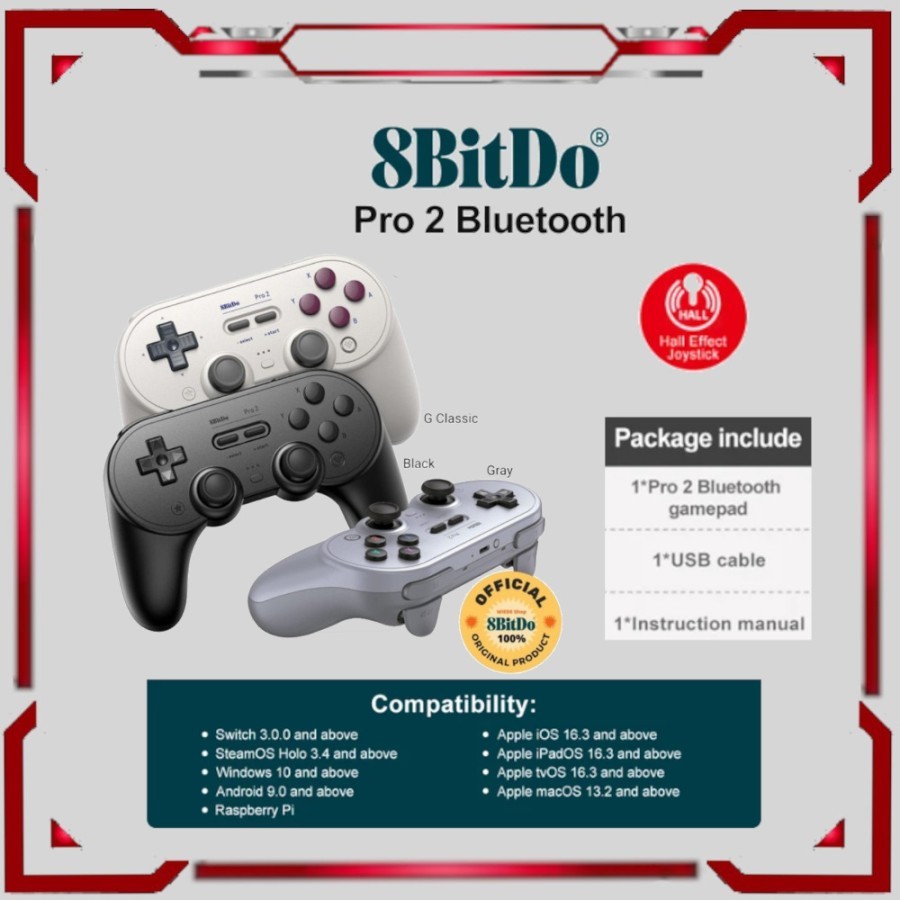 Jual 8Bitdo Pro 2 Bluetooth Gamepad Wireless Hall Effect Joysticks for ...