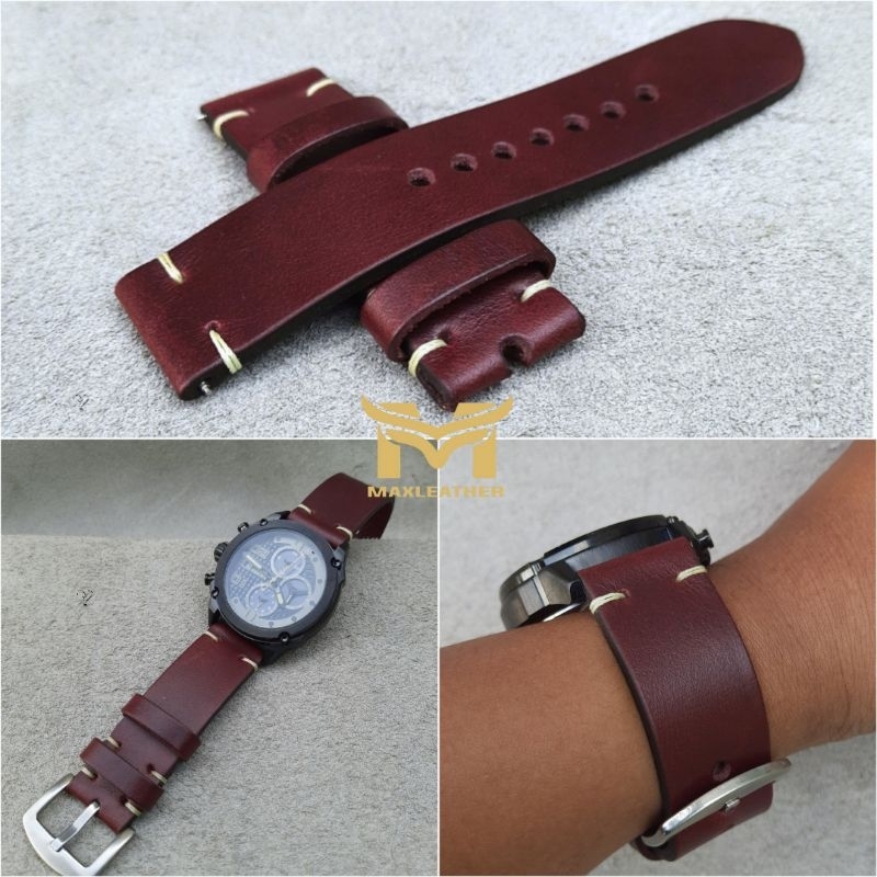 Jual Tali jam tangan Kulit asli Full up Dark maroon, Strap watch kulit ...