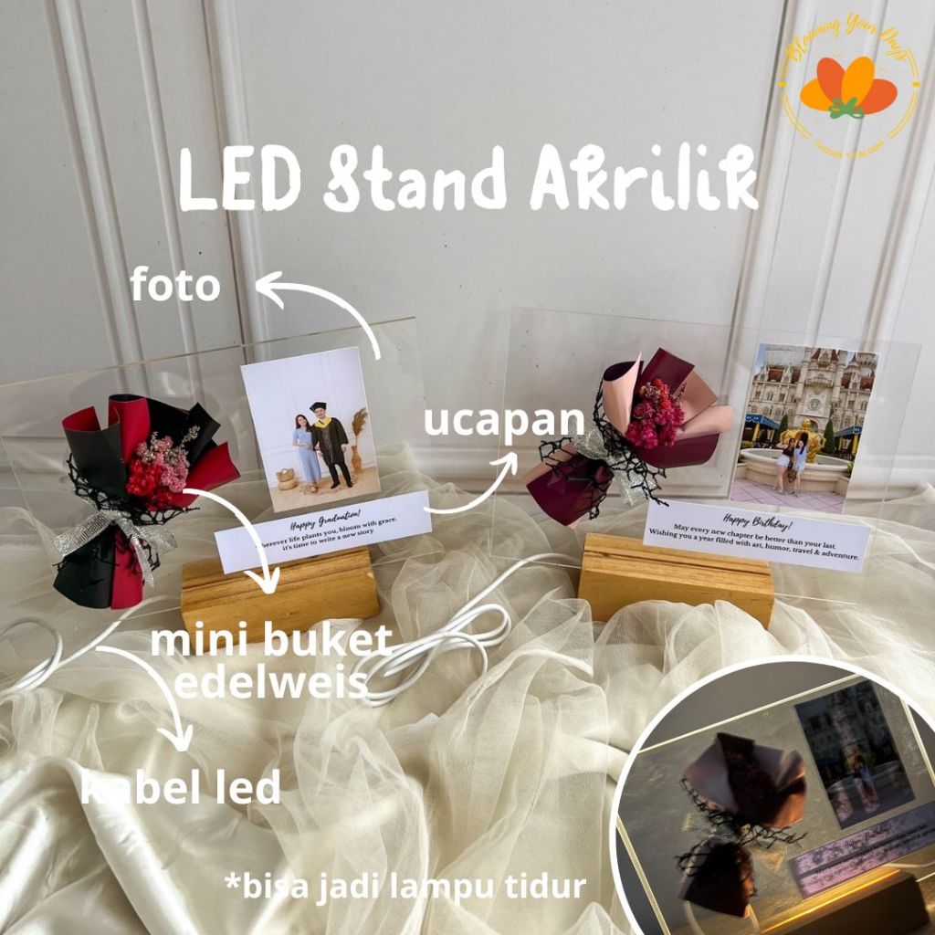 Jual custom acrylic cetak foto akrilik led stand kado ulang tahun ...