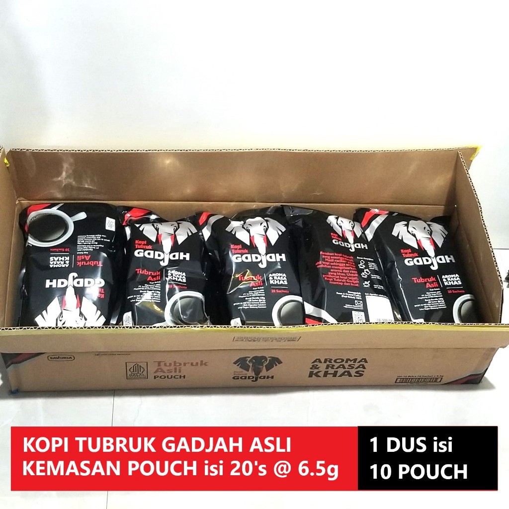 Jual Kopi Tubruk Gadjah asli sachet 6.5g - 1 DUS isi 10 pouch x 20 sachet @ 6.5g | Shopee Indonesia
