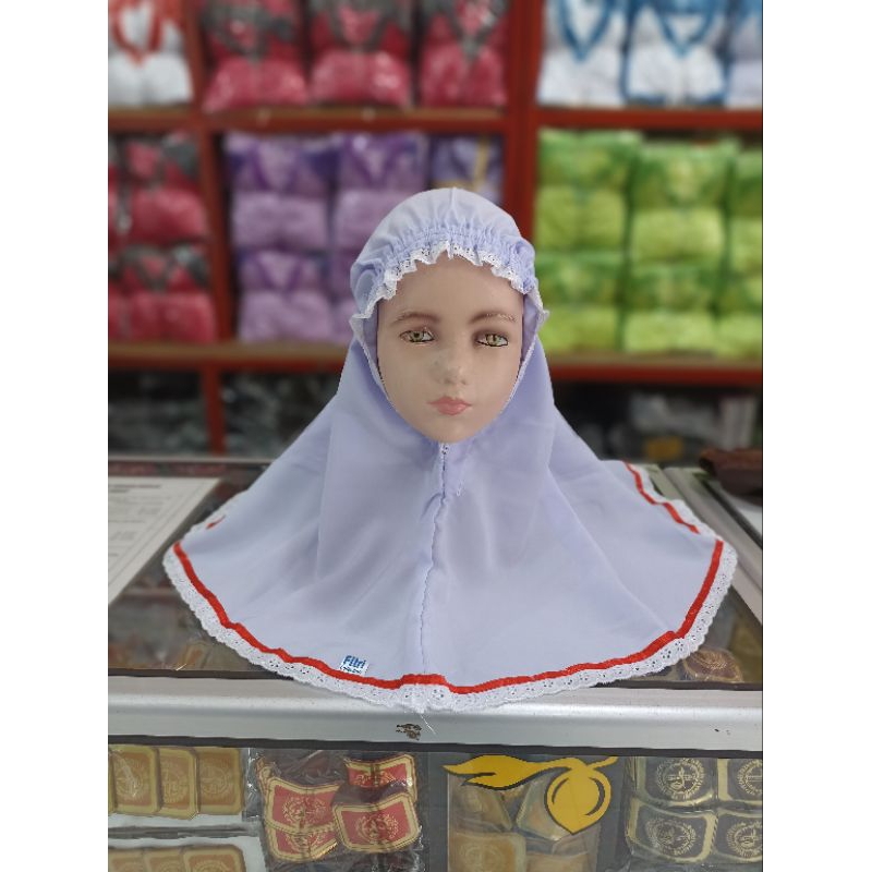 Jual jilbab putih bahan sanwos lis merah | Shopee Indonesia