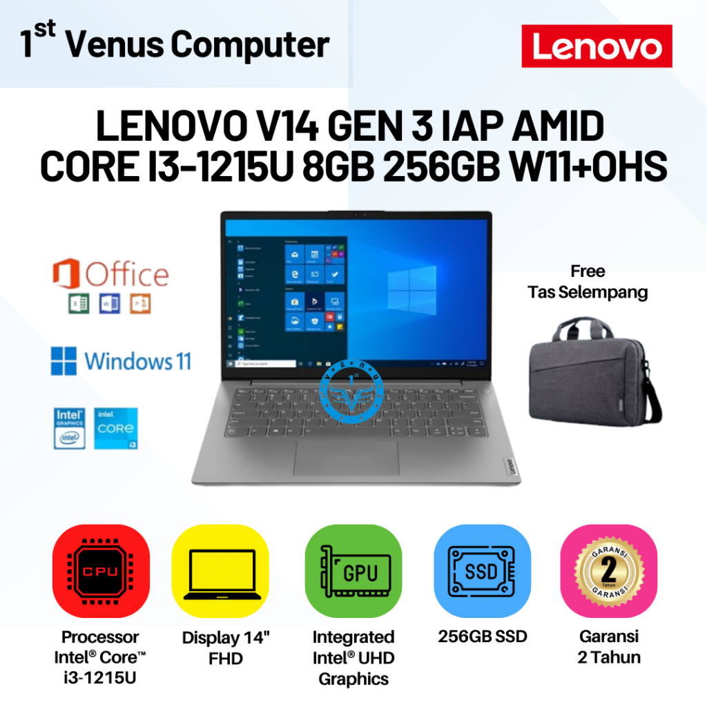 Jual LENOVO V14 Gen 3 IAP AMID CORE i3-1215U 8GB 256GB W11+OHS | Shopee Indonesia