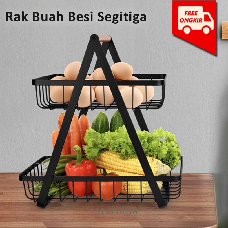 Jual Rak keranjang Buah Sayur 2 Tingkat Berdiri Rak Bumbu Bahan Besi ...