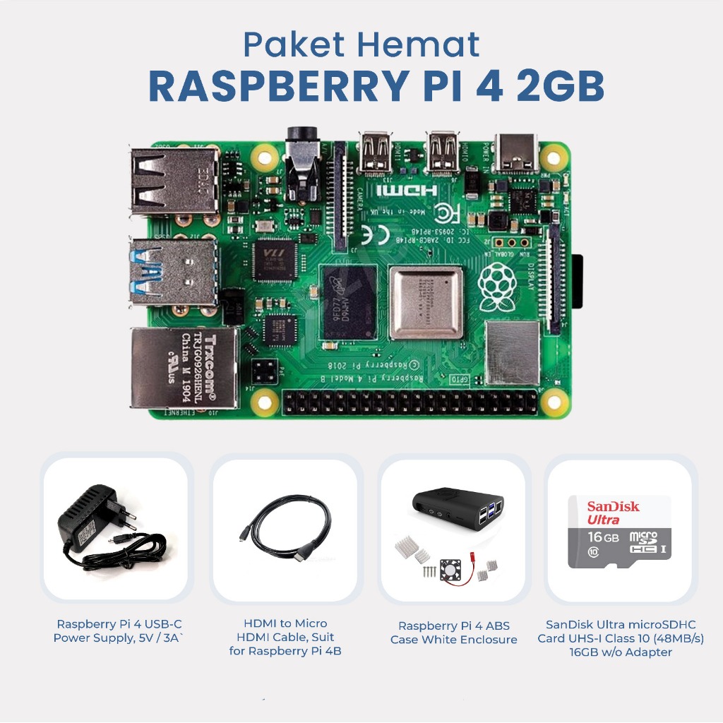 Jual Paket Hemat Raspberry Pi 4 Model B 2GB RAM | Raspi 4 2Gb | Shopee Indonesia