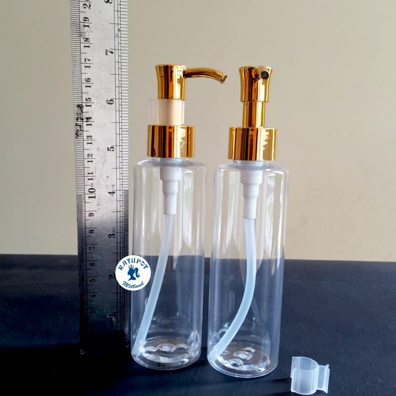 Jual botol 150 ml plastik bening pump luxury gold | Shopee Indonesia