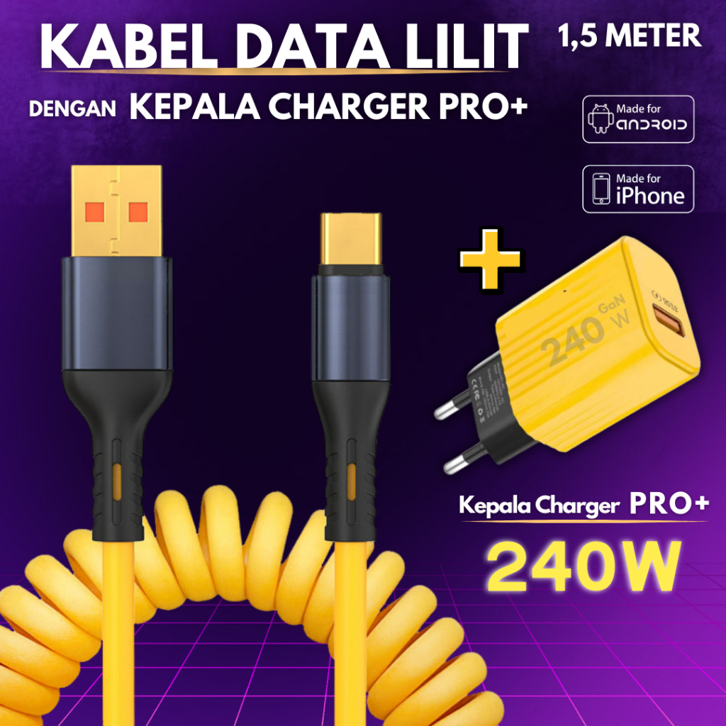 Jual Fast Charging Kabel Data Lilit Spiral Kabel Data 1,5 Meter Type C ...