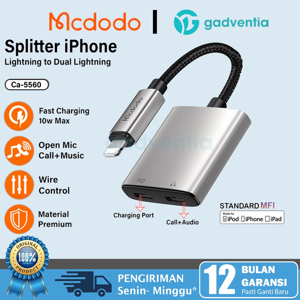 Jual MCDODO Converter Splitter iPhone 11 12 13 14 Pro Max Lightning Ke ...