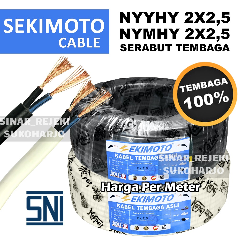 Jual Kabel Listrik NYYHY 2x2,5 NYMHY SNI Serabut Tembaga 2x2.5 NYY HYO Kabel Hitam Tembaga Asli ...