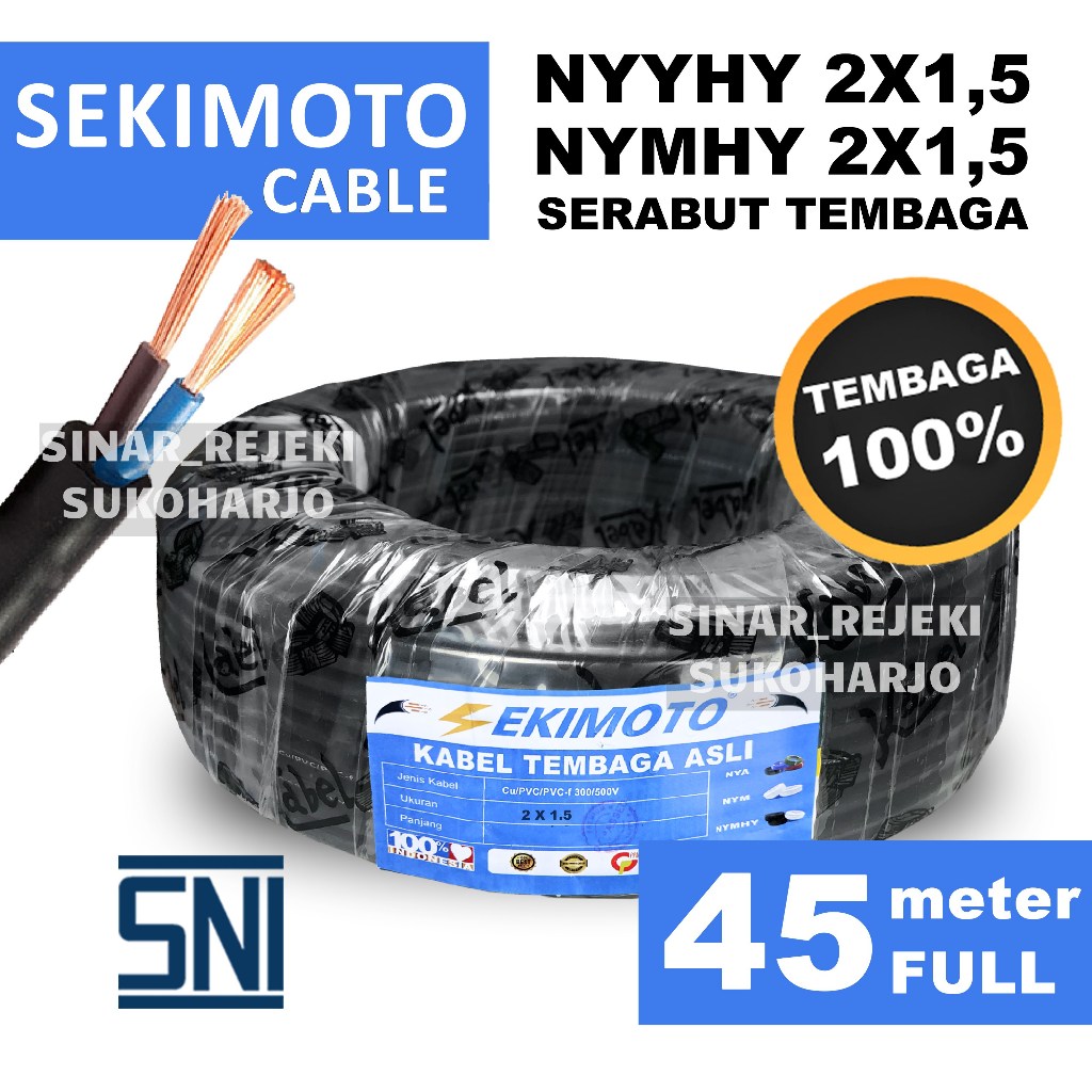 Jual SEKIMOTO Kabel Listrik NYYHY 2x1,5 NYMHY Serabut 2x1,5 1 ROLL 45 METER FULL Tembaga Asli ...