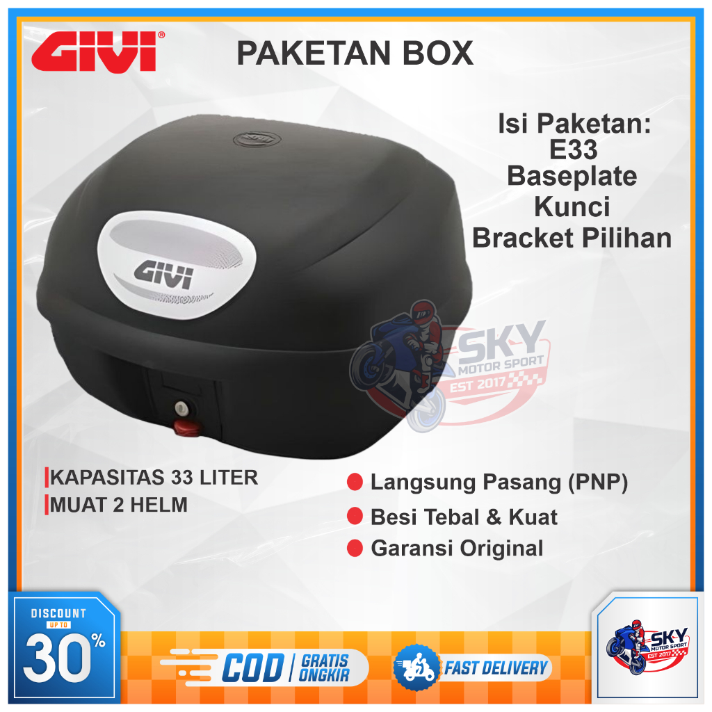 Jual Paket Box + Bracket GIVI E33 Nmax Vario Pcx Adv Xmax CB150 Beat Scoopy Lexi Freego Mio ...