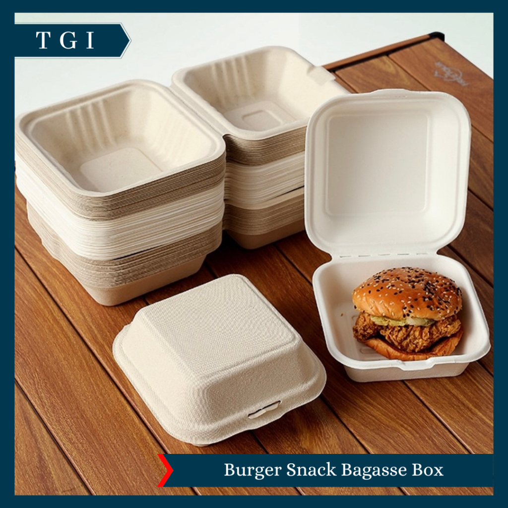 Jual TGI - KOTAK BURGER KECIL SERAT TEBU ECOFRIENDLY BAGASSE BURGER BOX ...