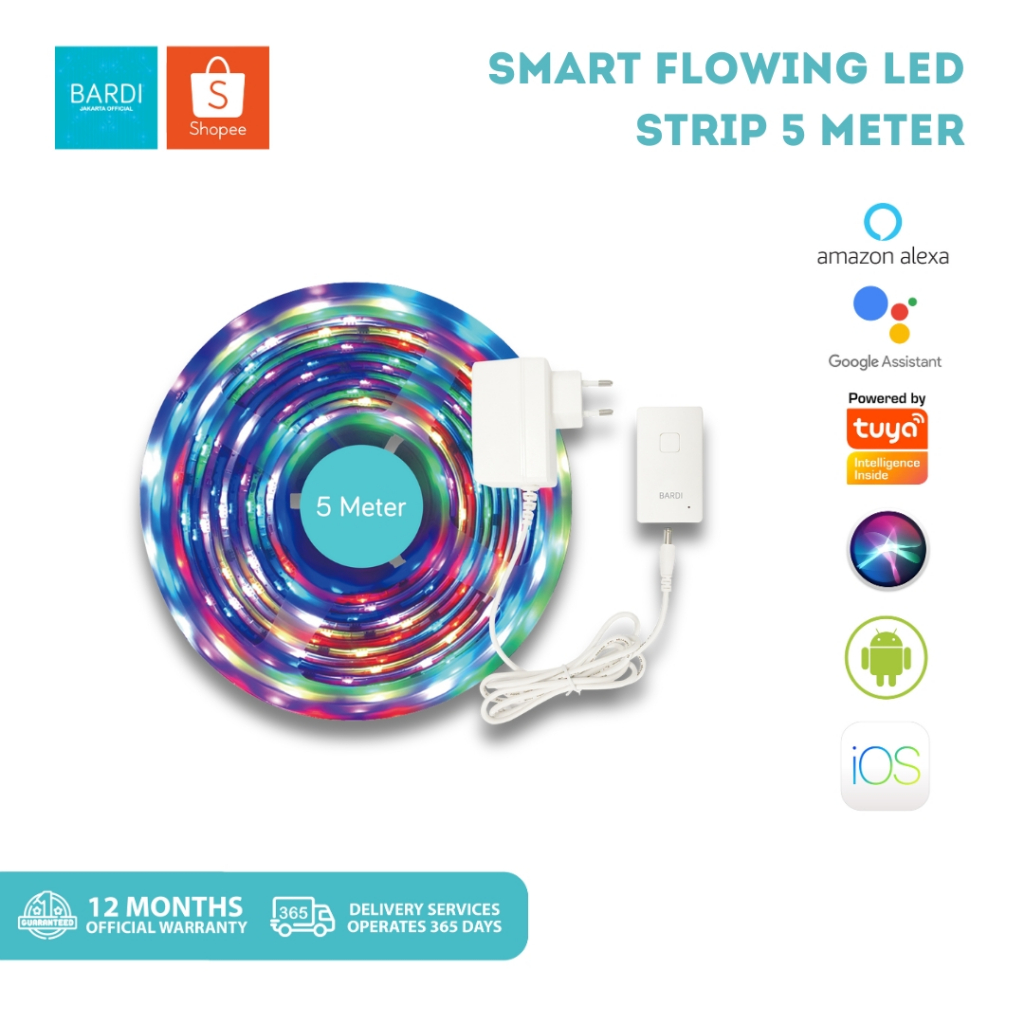 Jual BARDI Smart Lampu LED Flowing Strip RGB WW 5m 5 meter with Adaptor ...