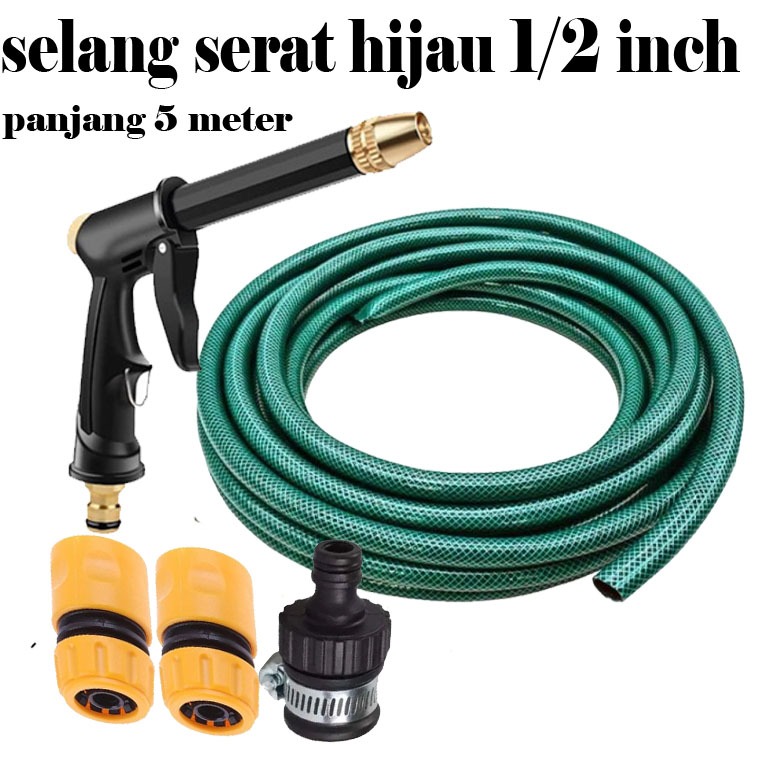 Jual Paket Selang Air Cuci Motor Serat Hijau diameter 1/2 Inch Panjang ...