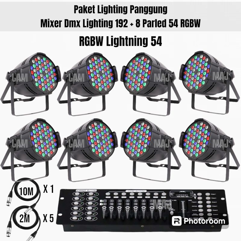 Jual Paket Lighting Panggung Mixer Dmx 512/192 + 8 Parled 54 RGBW + XLR ...
