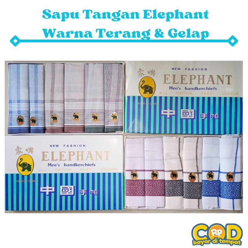 Jual Sapu Tangan Elephant Ukuran 35x35 Bahan Katun Warna Gelap dan ...