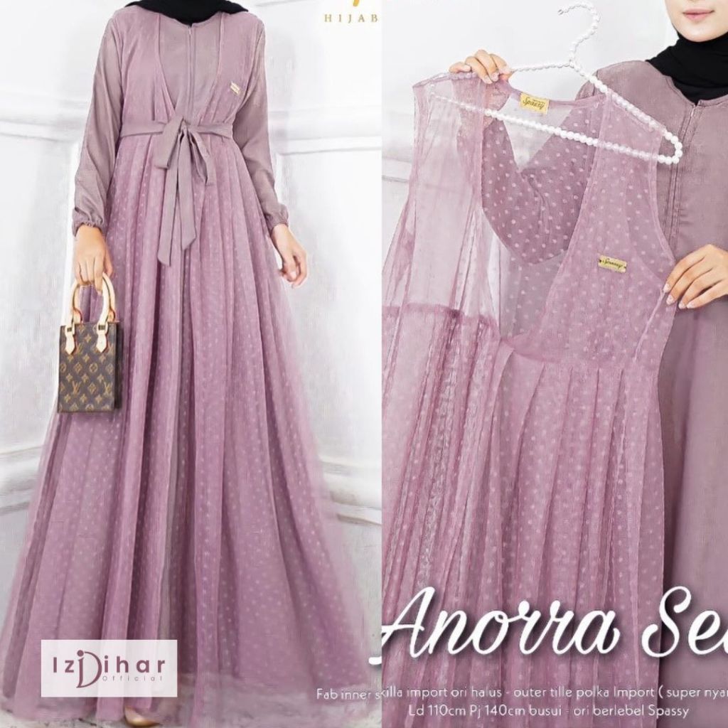 Jual Anorra One Set Dress Long Outer Brukat Tille Dot Zipper Depan ...