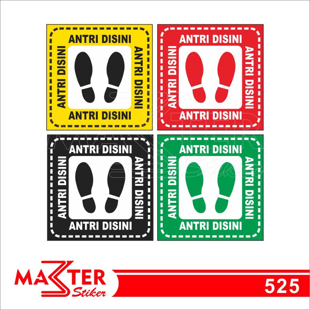 Jual 525 - Stiker Antri di Sini, Posisi Berdiri di Tempat Antri, Tahan ...