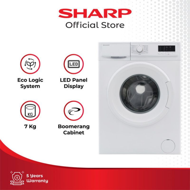 Jual SHARP Mesin Cuci 1 Tabung Washing Machine Front Loading 7 Kg Quick ...