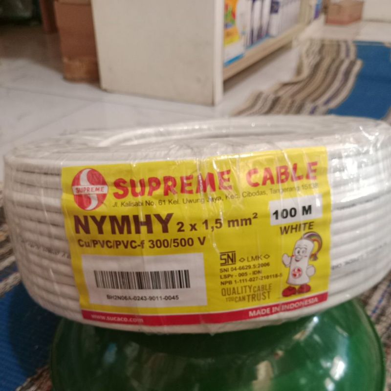 Jual supreme cable nymhy 2x1,5mm 100 meter cu/CVC/PVC-f 300/500 V | Shopee Indonesia