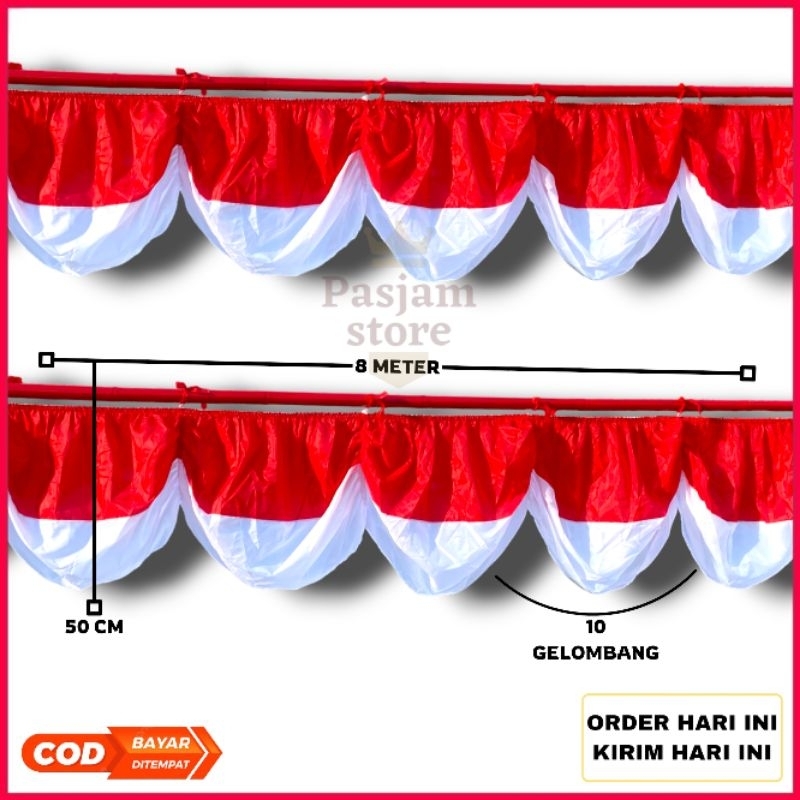 Jual Bendera Merah Putih Background Karet Rumbai 10 Gelombang Panjang 8 Meter Dekorasi 17 ...