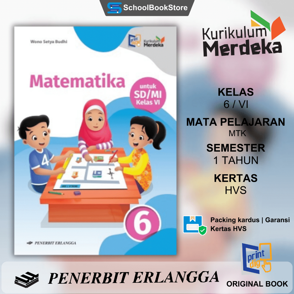 Jual Matematika Erlangga Kelas 6 SD Kurikulum Merdeka Buku Paket Mata Pelajaran MTK Kls 6 Kurmer ...