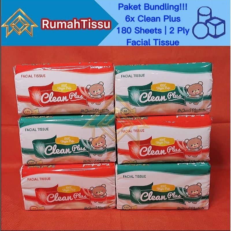 Jual [Paket Bundling 6 Pack] Tisu Tissue Clean Plus Facial Tissue 180 ...