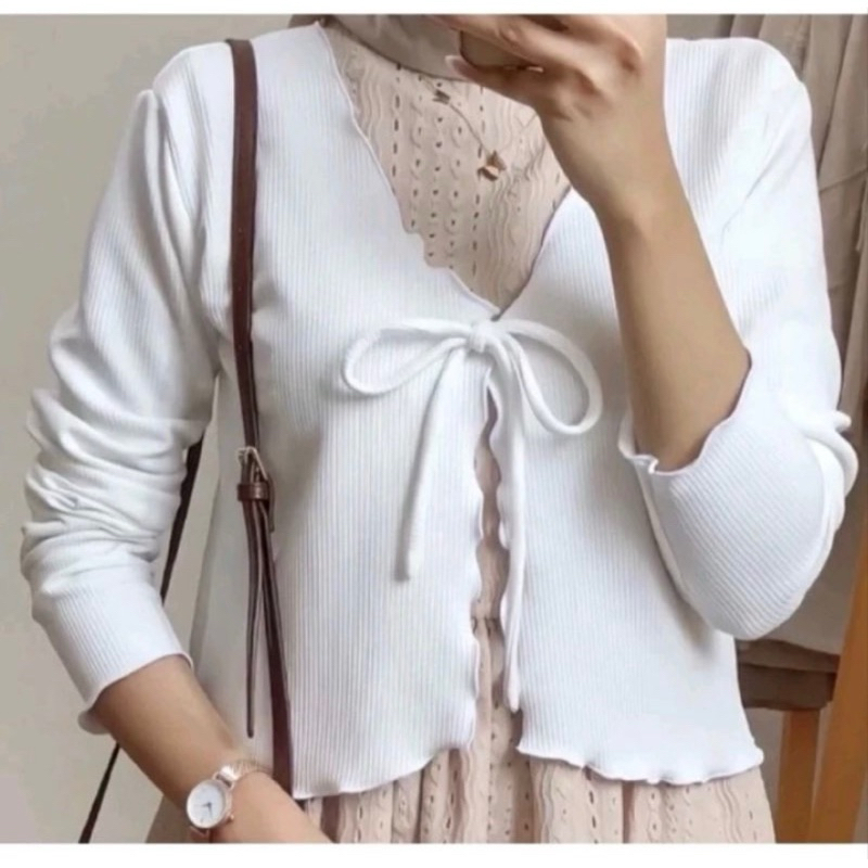 Jual cardigan tali crop top /cardigan tali kekinian/cardigan korean style | Shopee Indonesia