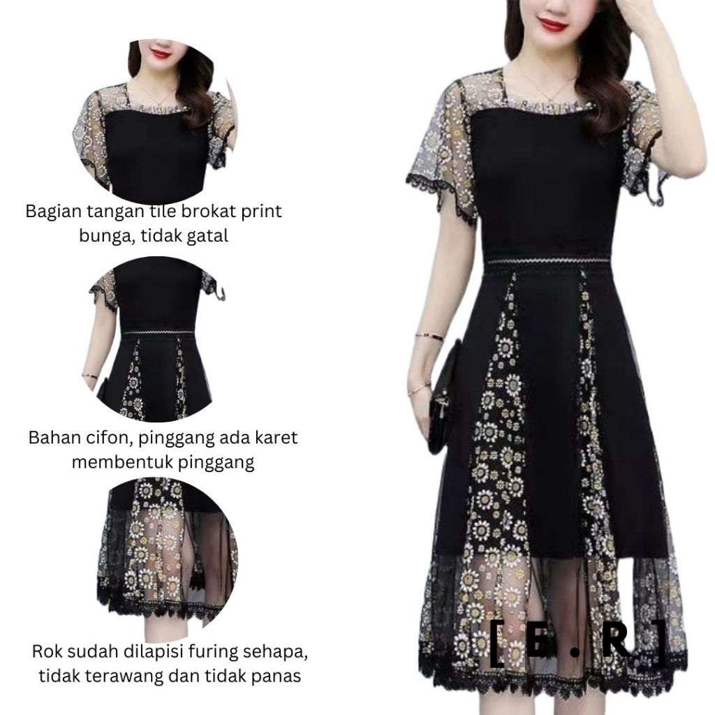 Jual Dress Pesta/Floral Dress Daisy Chiffon/Gaun Bunga Kasa Korea Besar ...