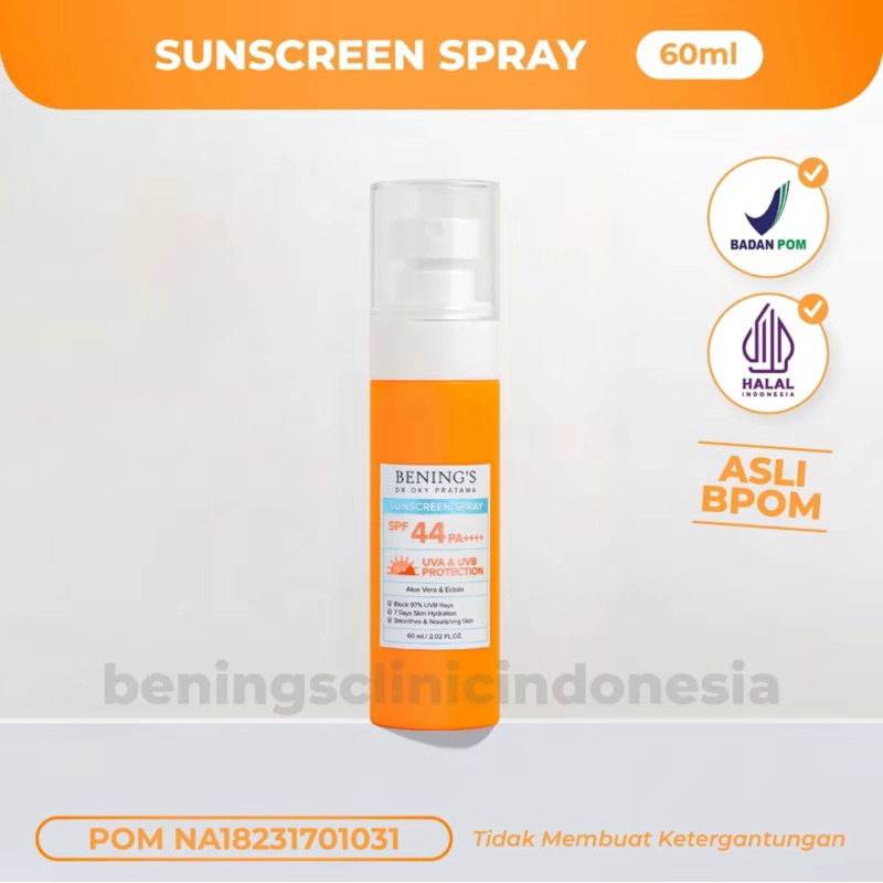 Jual NEW BENING’S SUNCREEN SPRAY SPF 44 PA++++ DR OKY PRATAMA | Shopee ...