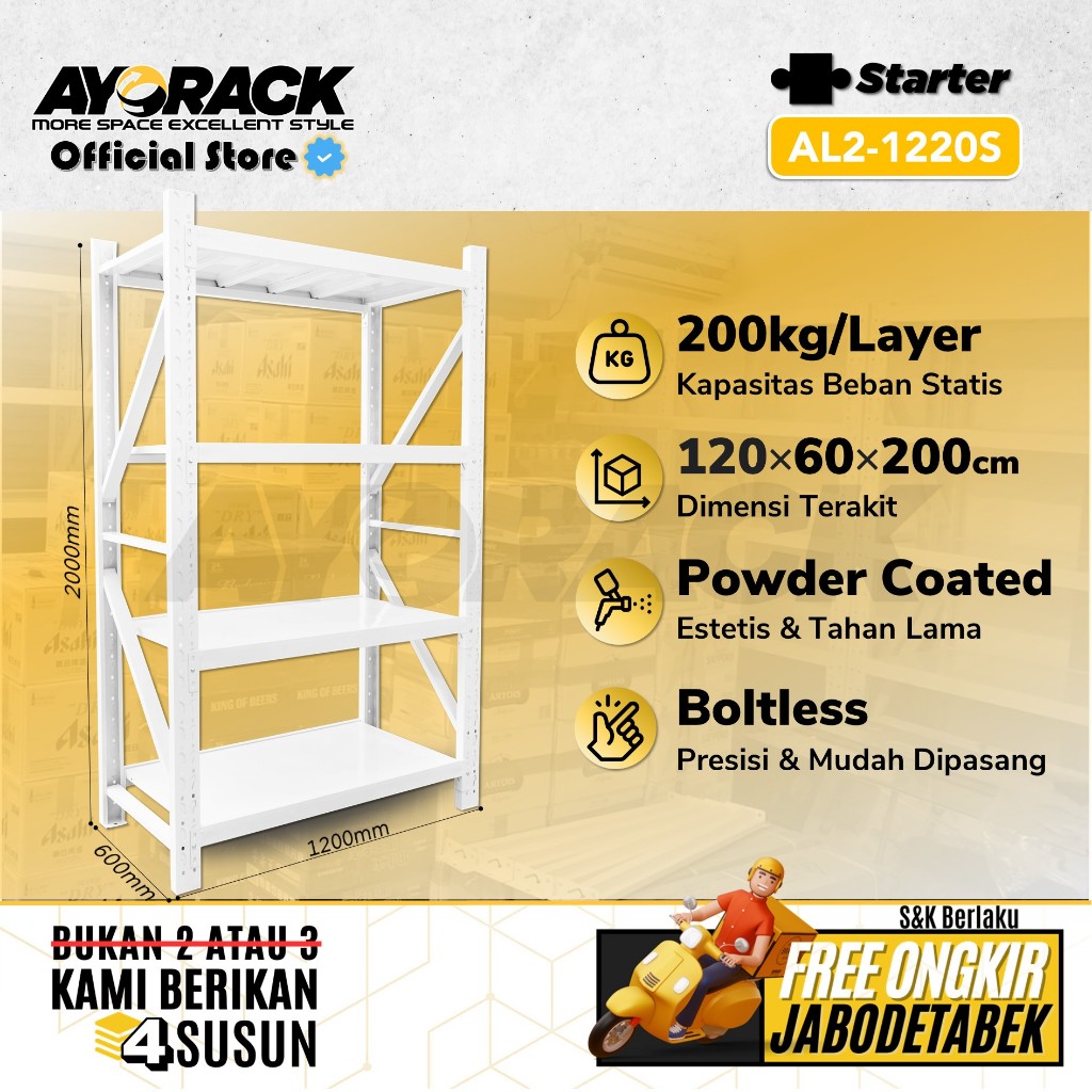 Jual RAK GUDANG BESI 2 METER 4 SUSUN STARTER PANJANG 1.2 METER AYORACK ...