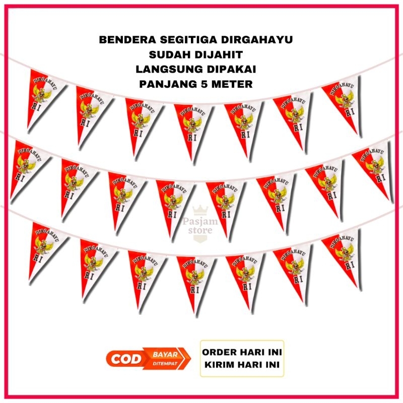 Jual Bendera Segitiga Merah Putih Kain Sablon Garuda 5 Meter Hias Festival Banner Renteng ...