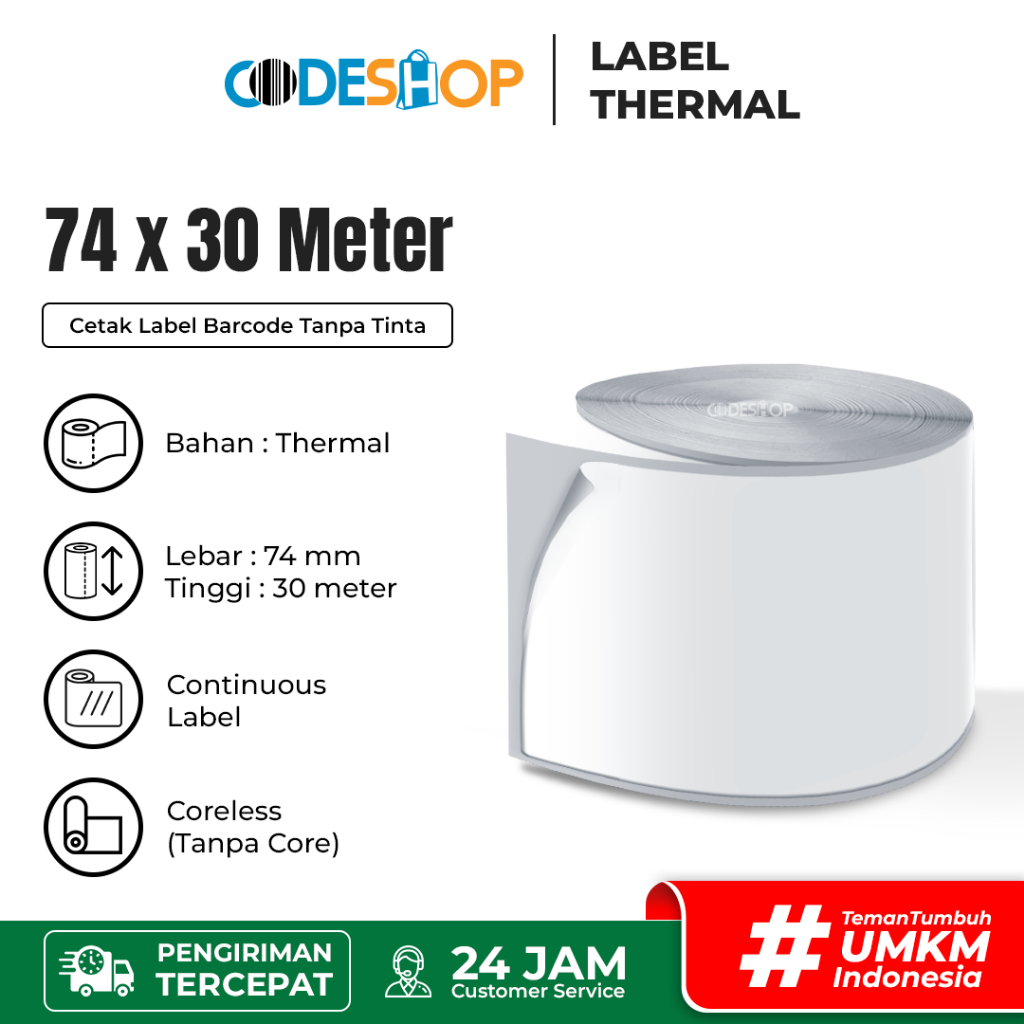 Jual Label Sticker 74 X 30 meter Thermal 80mm Printer EPSON TM-T82 ...