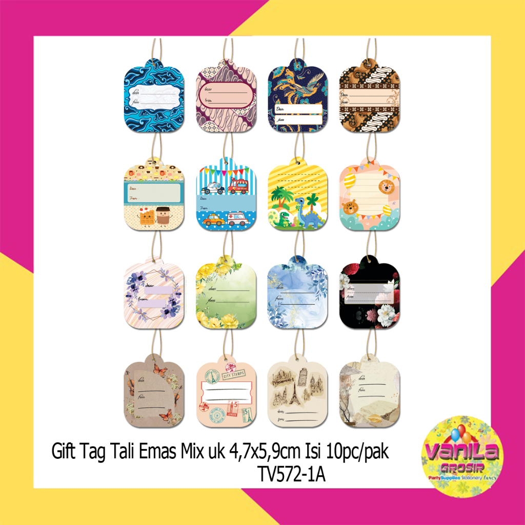 Jual (1Pak Isi 10Pcs) Gift Tag Motif Batik + Tali Emas, gift tag batik ...