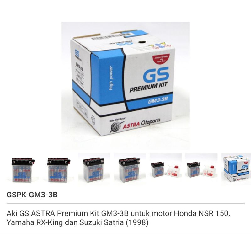Jual AKI MOTOR GS ASTRA GSPK-GM3-3B UNTUK MOTOR YAMAHA RX-KING/SATRIA ...