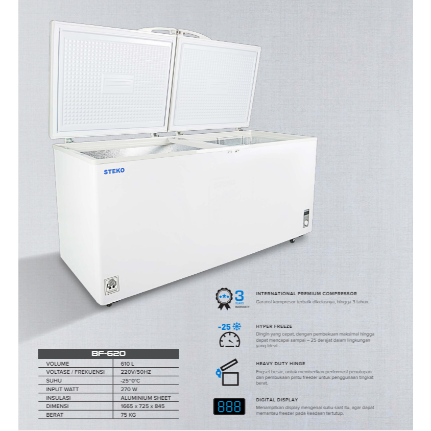 Jual Chest Freezer 610 Liter Steko BF 620 / Freezer 2 Pintu Steko BF620 ...