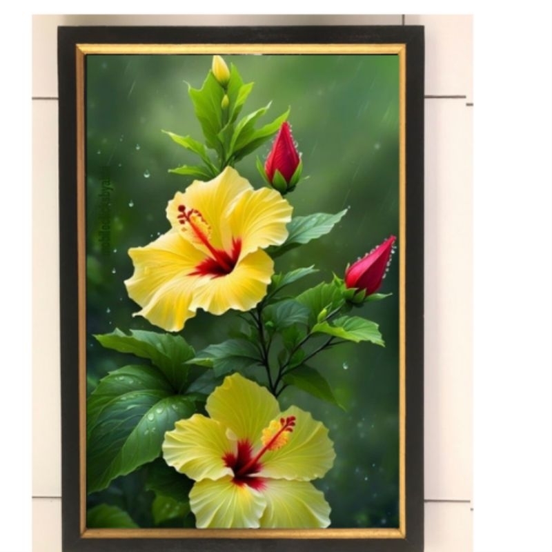 Jual Hiasan dinding lukisan cetak bunga sepatu kuning plus bingkai uk ...