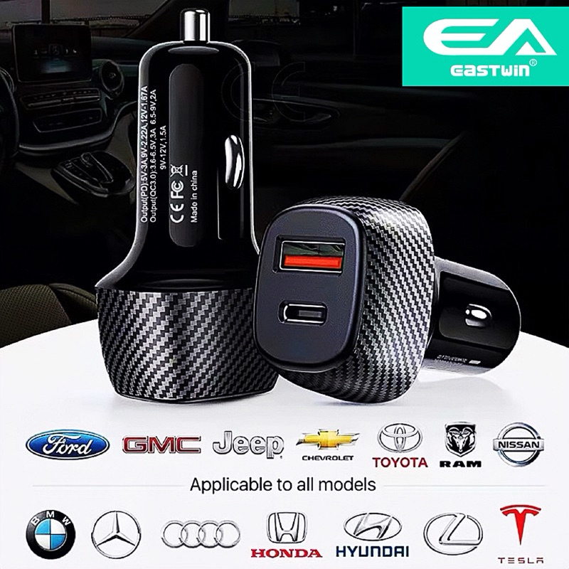 Jual Car Charger Mobil Charger Motor Fast Charging 2 Output usb A+usb C ...