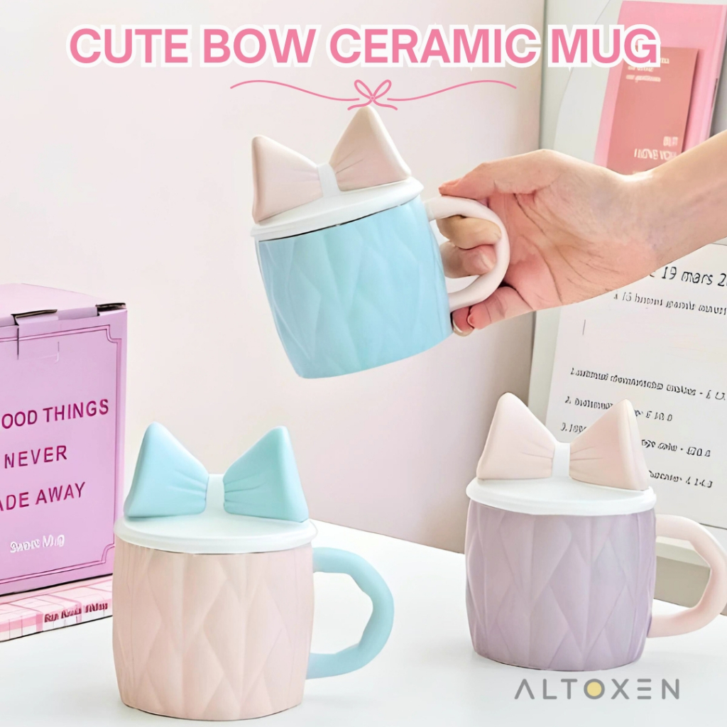 Jual Cangkir Cantik Pastel Gaya Korea Estetik Bentuk Pita , Cute Bow ...