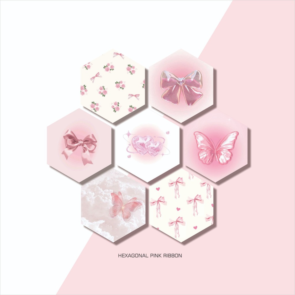 Jual L18Production Hiasan Dinding Wall Decor 7in1 Hexagonal Pink Ribbon ...