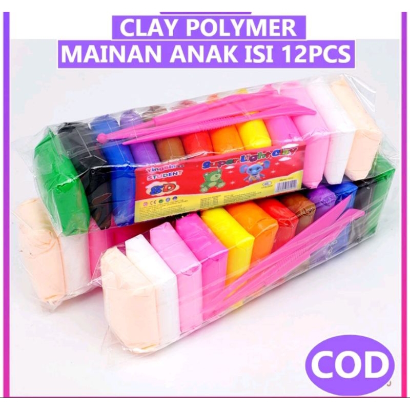 Jual Clay Mainan Anak isi 12pcs / Mainan Edukasi Lilin anak / Polymer ...