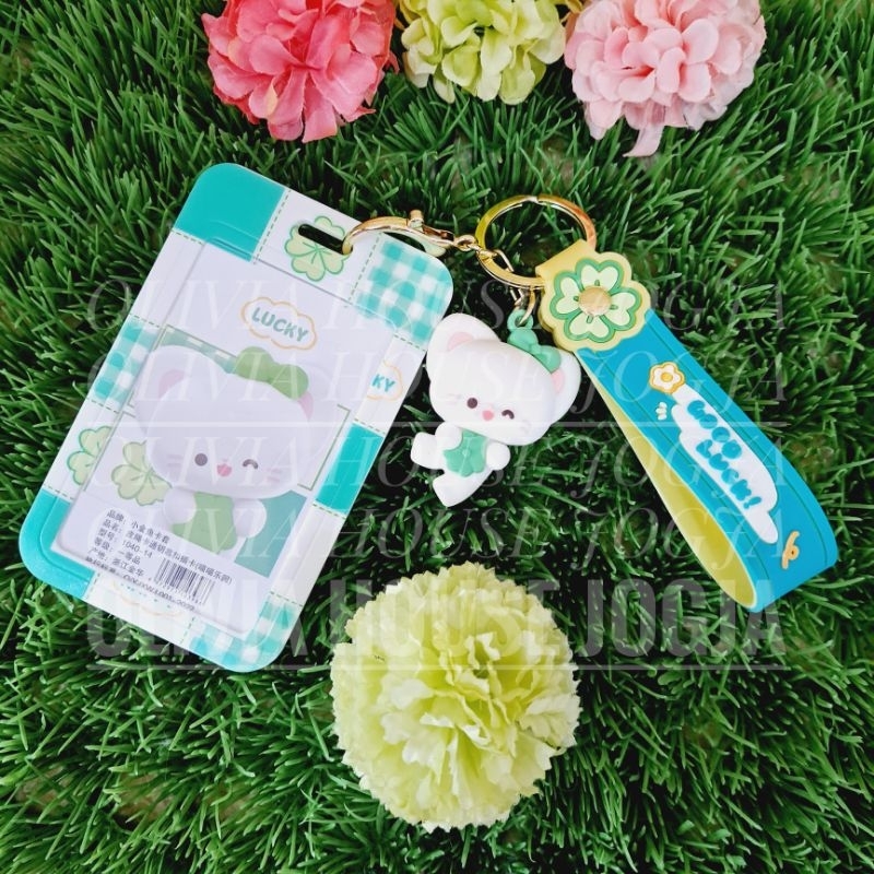 Jual ID Card Holder Kucing Clover Wink Gantungan Kunci Kucing PC Holder ...