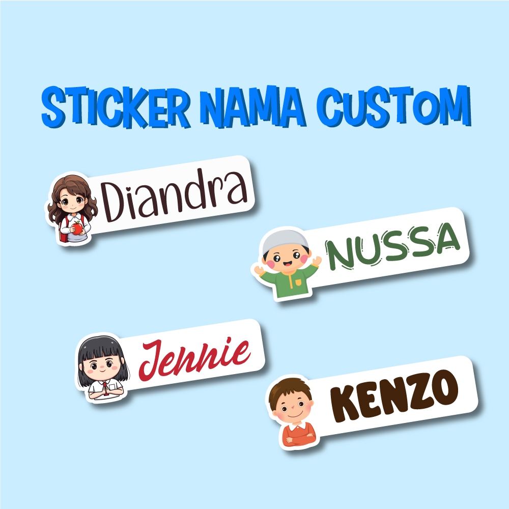 Jual Sticker Label Nama Custom Waterproof Dengan Karakter Bisa Pakai ...