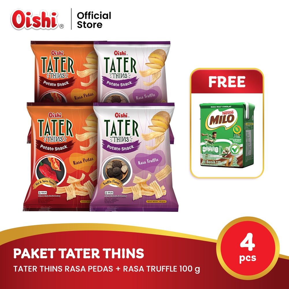 Jual Oishi Tater Thins Mix Variants (4 pcs) FREE Milo | Shopee Indonesia