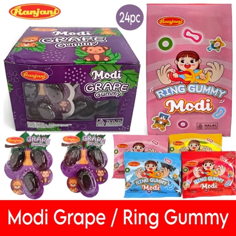 Jual Ranjani permen jeli cincin Modi Grape Ring Gummy isi 24pc | Shopee ...