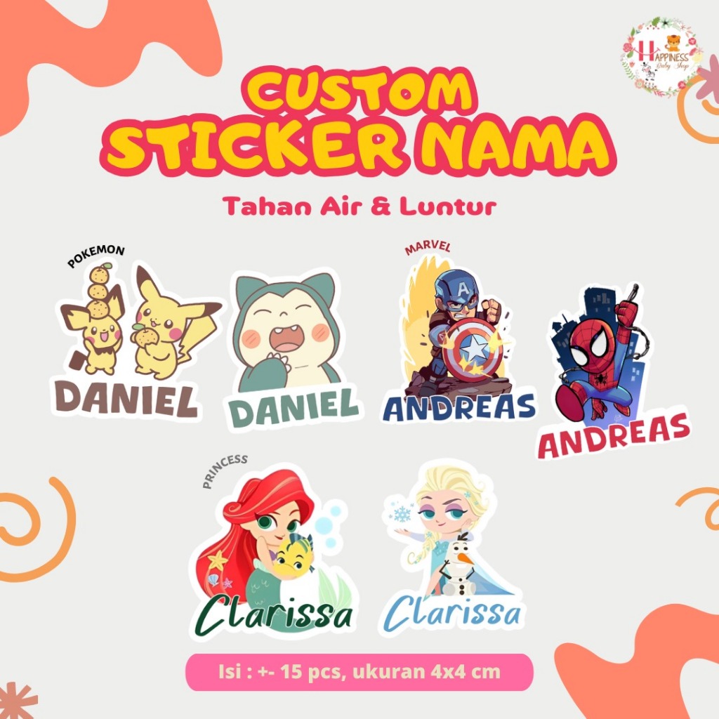Jual (ISI 15) Sticker Label Nama Anak / Sticker Custom Nama Karakter ...