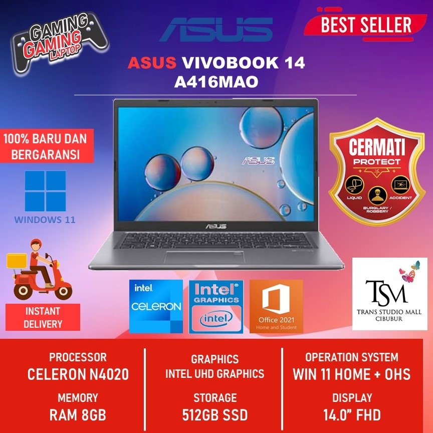 Jual Asus Vivobook 14 A416MAO Intel Celeron N4020 RAM 8GB 512SSD W11 ...