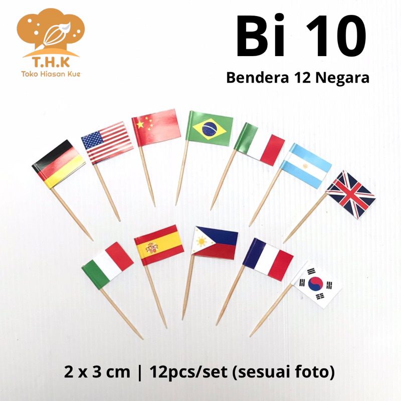 Jual Bi10 - Hiasan Tusukan Kue Bendera 12 Negara (12 pcs) | Shopee ...